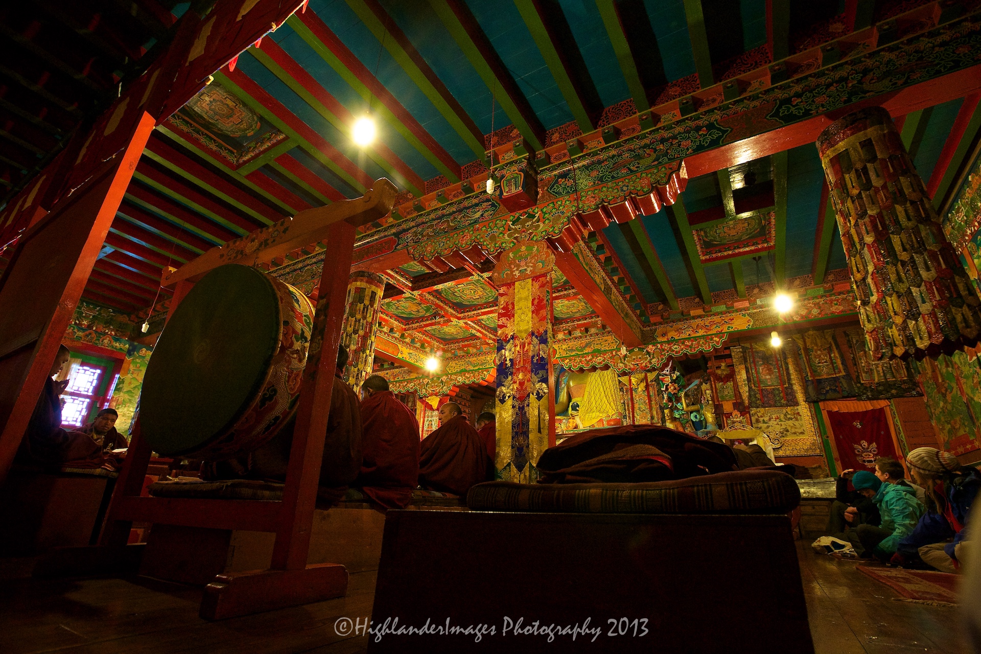 Monks chant during a ceremony at Tengboche monastery ...